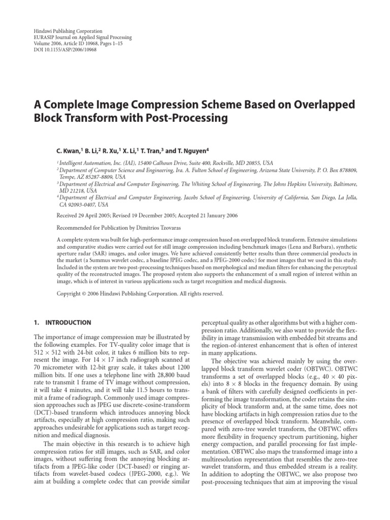 Kwan2006 Article Acompleteimagecompressionschem Pdf Data Compression Codec