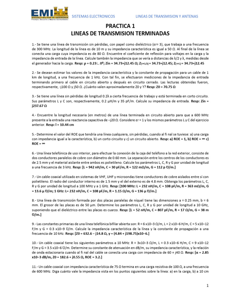 Practica 3 Teoria General Lineas de Transmision | PDF | Línea de transmisión | Impedancia eléctrica