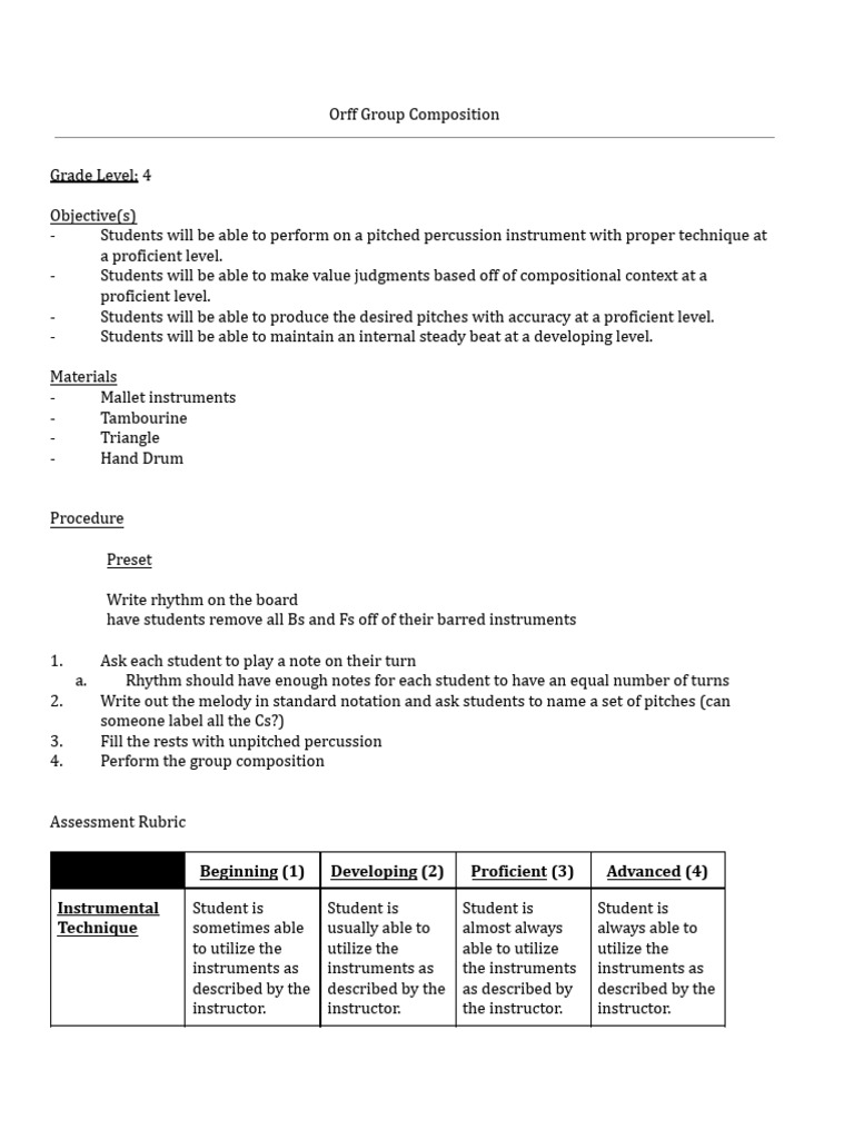 Orff Group Composition for 4th Grade | PDF | Rhythm | Musicology