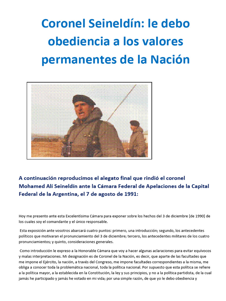 Coronel Seineldin | PDF | Militar | Seguridad nacional