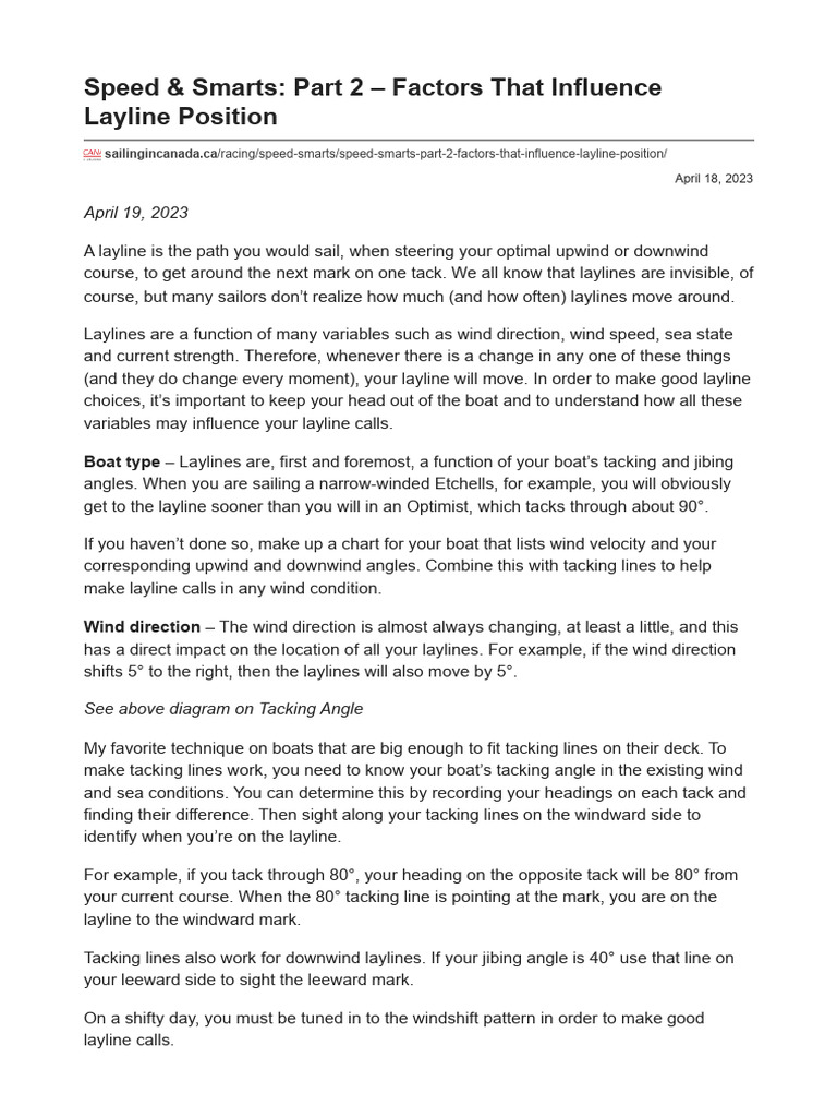 Speed & Smarts - Part 2 - Factors That Influence Layline Position | PDF ...