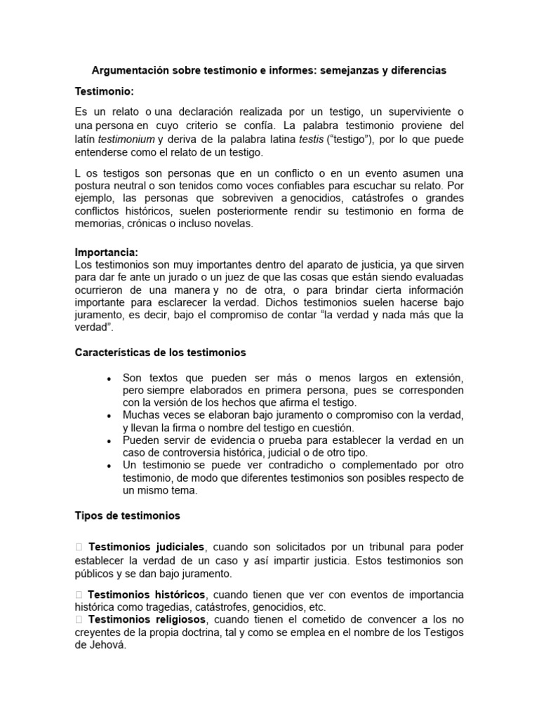 Testimonios e Informes: Claves y Tipos | PDF | Testimonio | Testigo