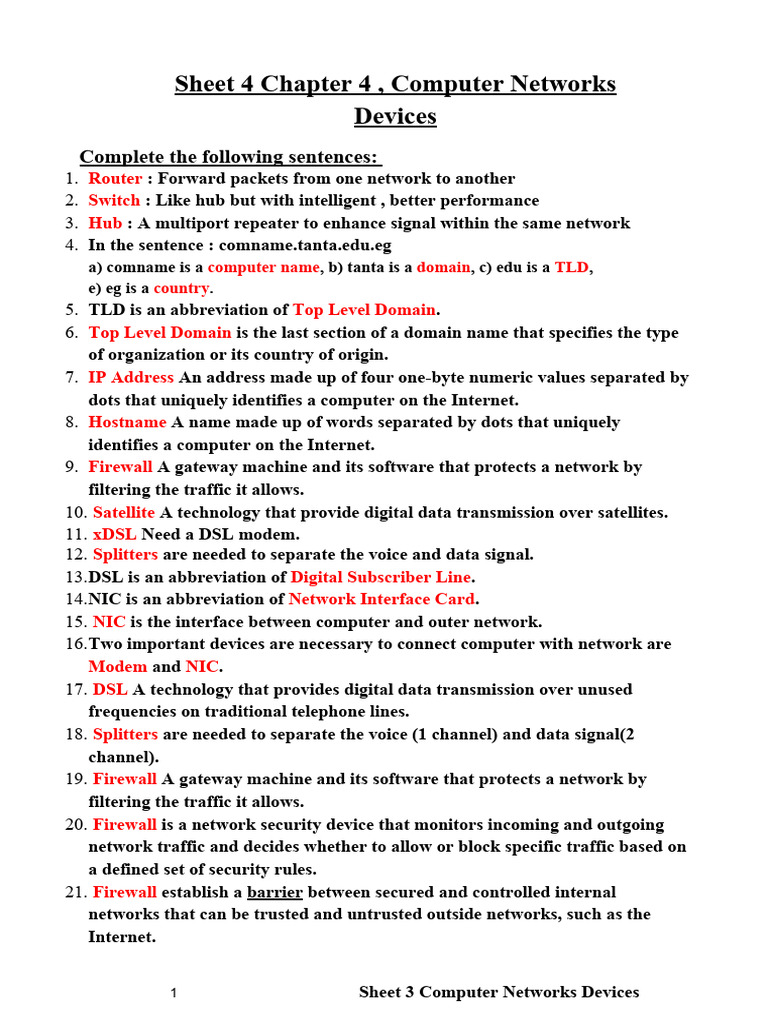Sheet 4 Answered | PDF | Computer Network | Digital Subscriber Line