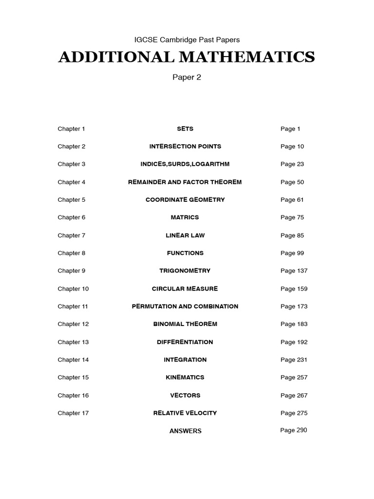 Igcse Cam Add Math 0606 P2 真题 Pdf
