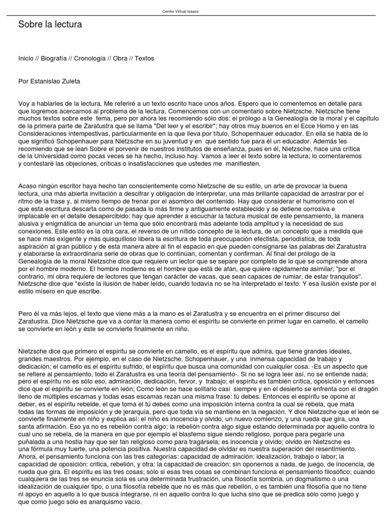 Estanislao Zuleta-Sobre La Lectura | PDF | Friedrich Nietzsche | Don ...