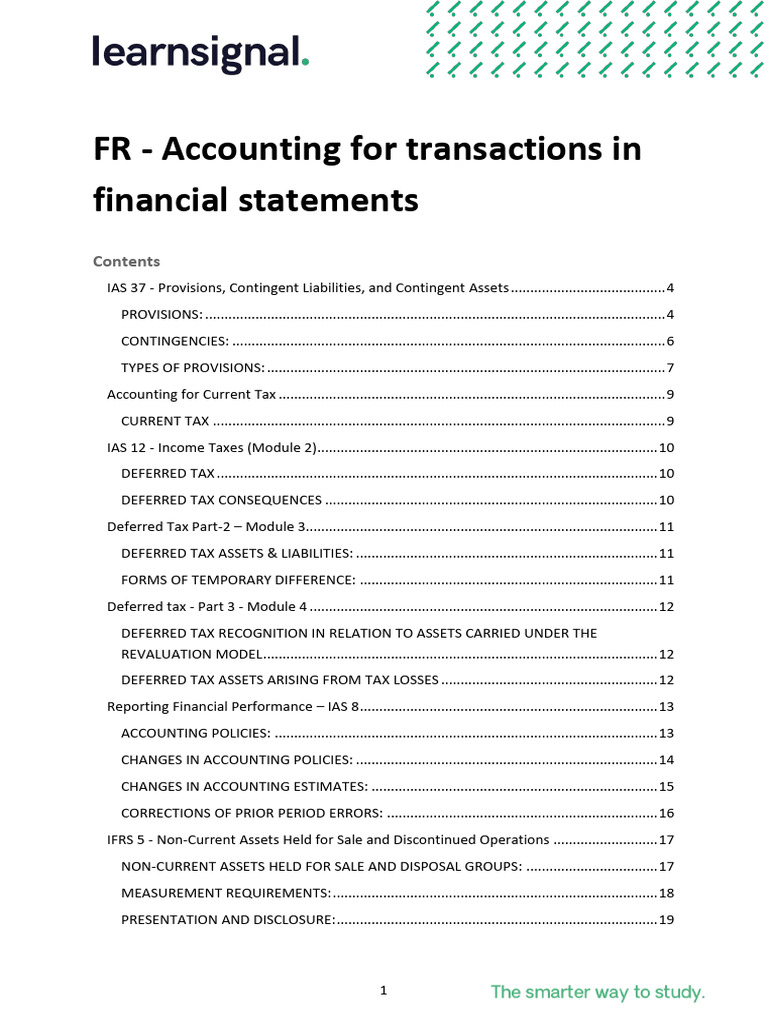 FR - Accounting For Transactions in Financial Statements | PDF ...
