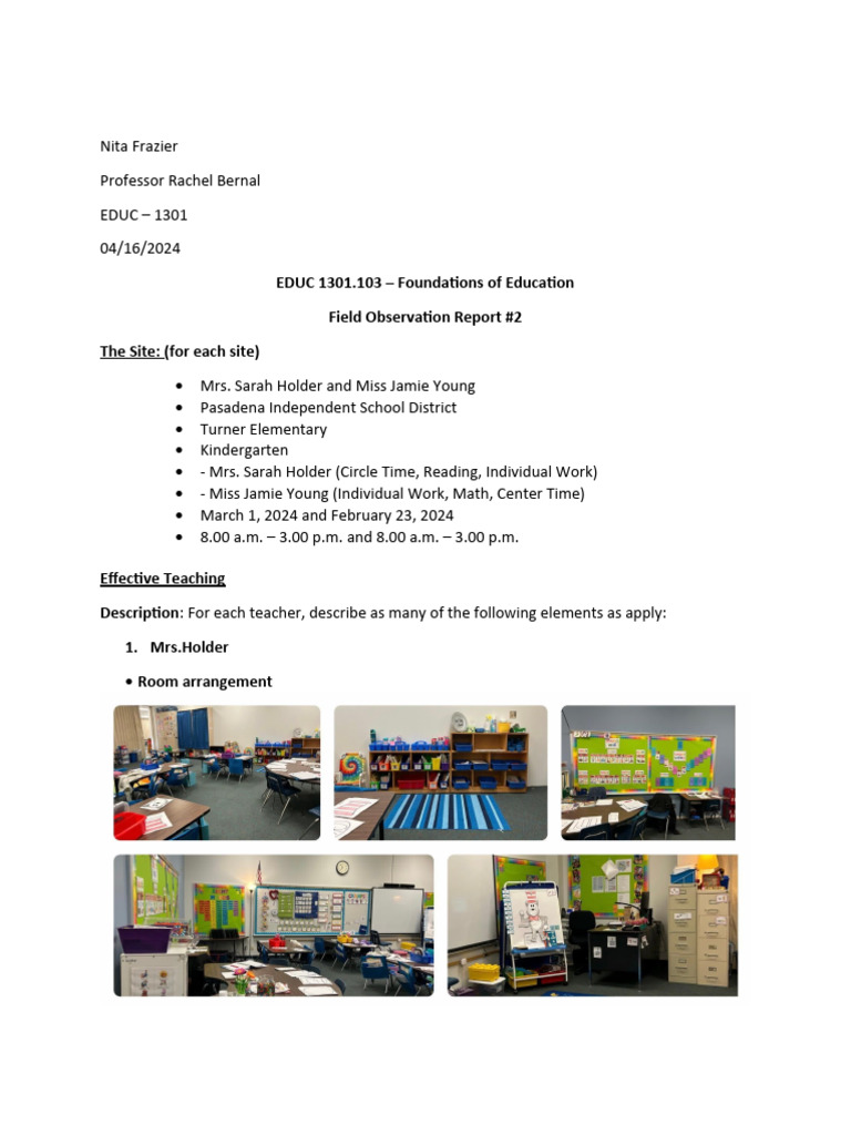 Educ 1301 - Nita Frazier Fo2 | PDF | Teachers | Classroom Management