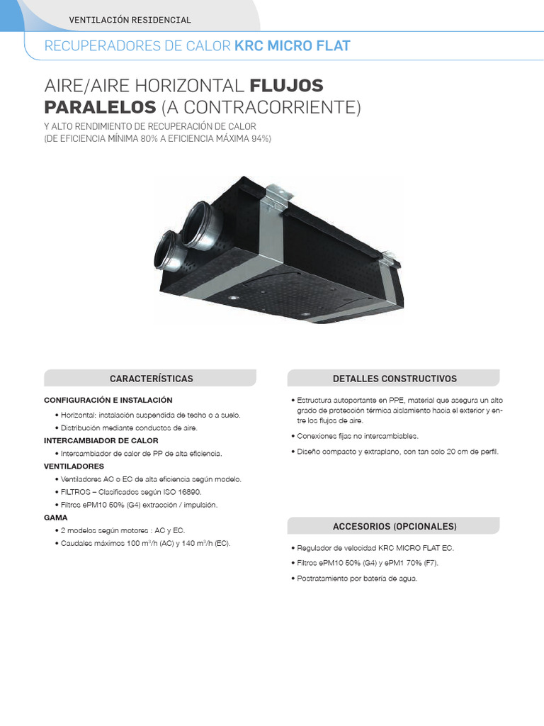 KRC Micro Flat | PDF | Ventilación (Arquitectura) | Tecnología energética