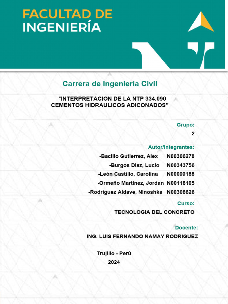 T1 Tecnologiadelconcreto Grupo02 | PDF | Cemento | Hormigón