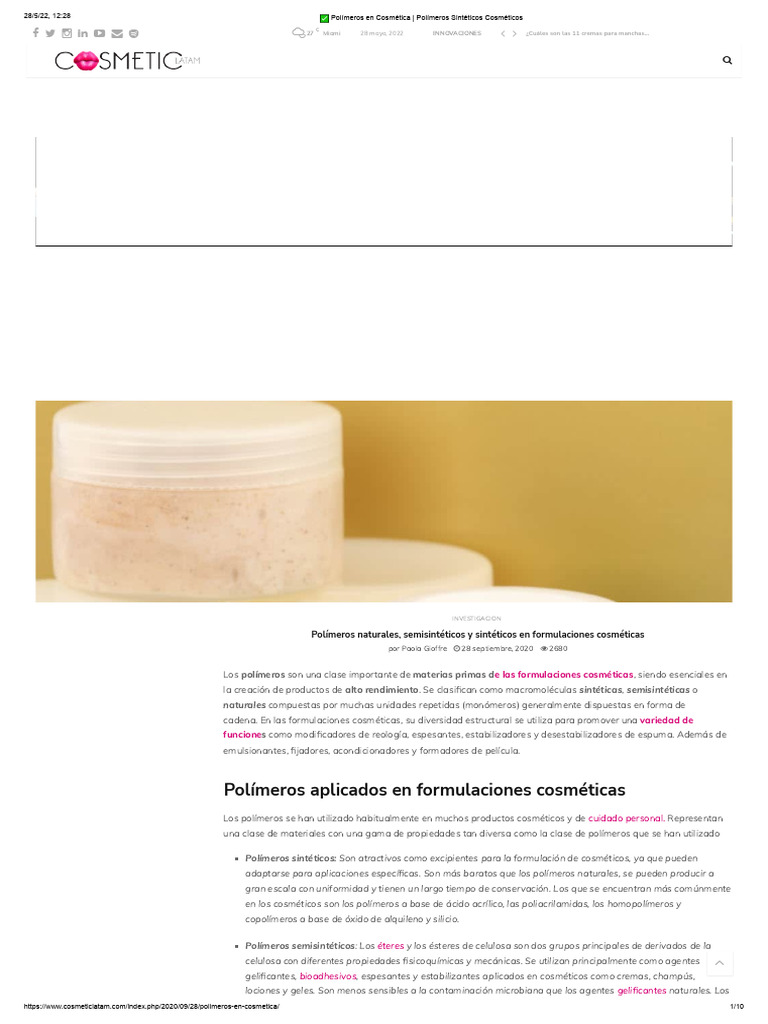 Polímeros en Cosmética: Tipos y Usos | PDF | Polímeros | Nanopartículas