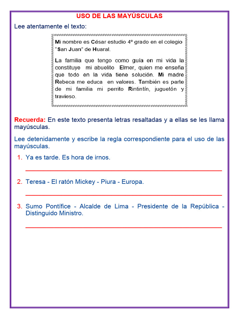 Ejercicios sobre uso de mayúsculas en primaria | PDF | Política ...