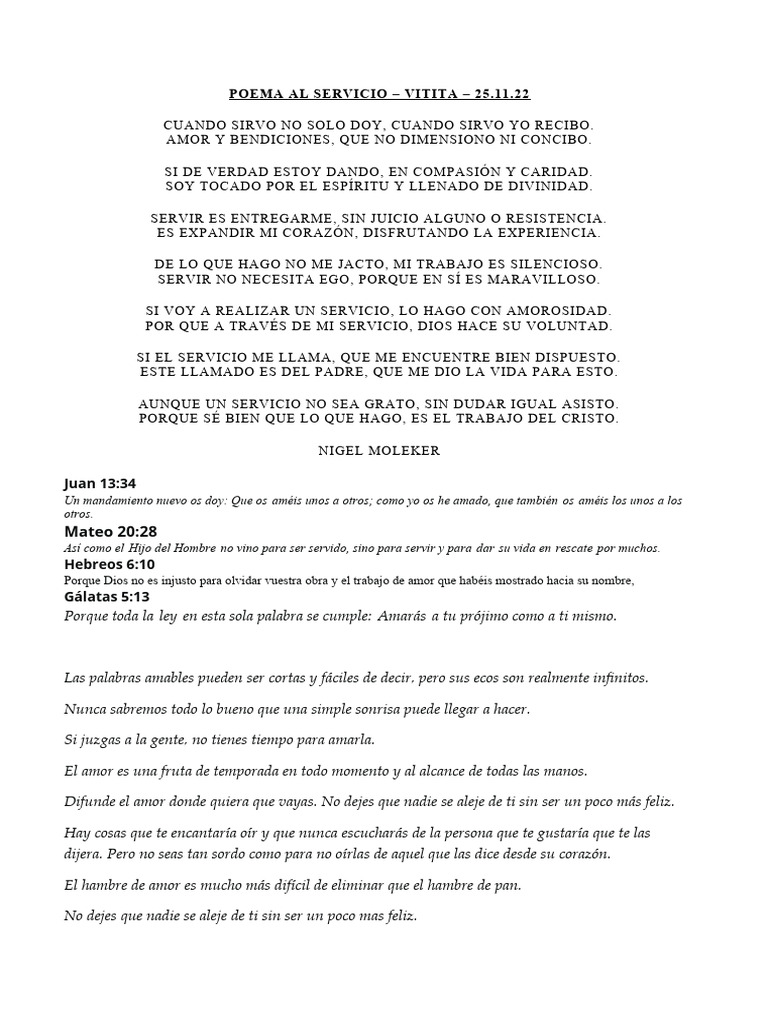 Poema Al Servicio-Vitita - 27.11.22 | PDF | Amor | Creencia religiosa y ...