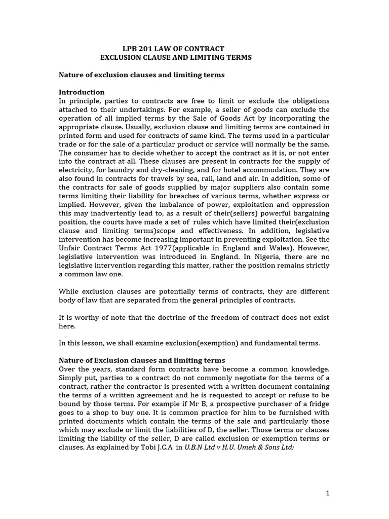 Exclusion Clauses in Contracts | PDF | Legal Liability | Contractual Term