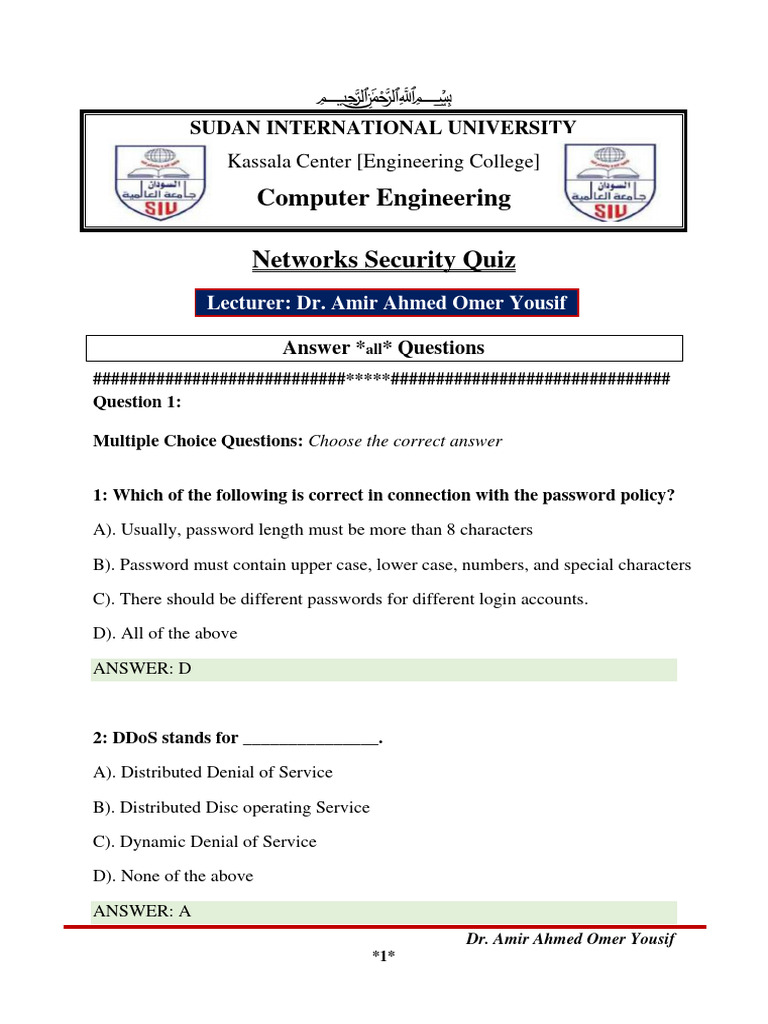 Networks Security Quiz - March 2024 With Answers | PDF | Phishing | Information Security