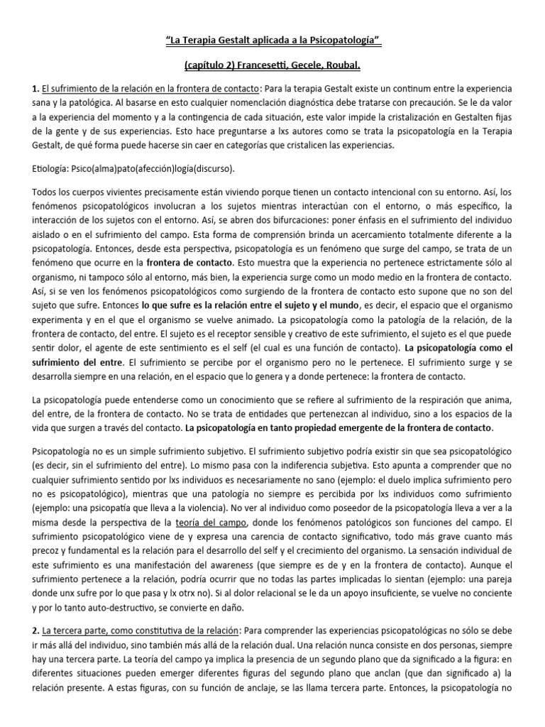 Psicopatología en Terapia Gestalt | PDF | Experiencia | Sufrimiento