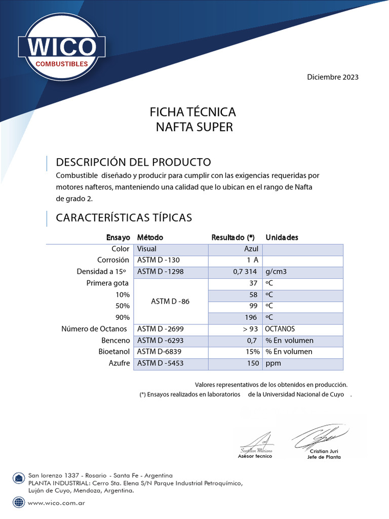 Ficha Técnica - Nafta Súper | PDF
