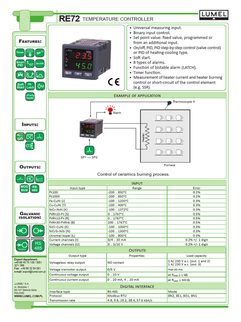 Regulateur de Temperature RE72 Lumel | PDF | Manufactured Goods | Electrical Components