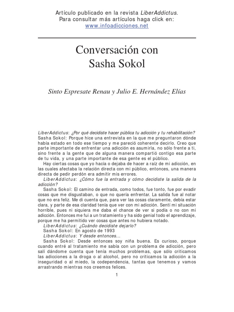 Sasha Sokol: Reflexiones sobre adicciones | PDF | Comercio ilegal de ...