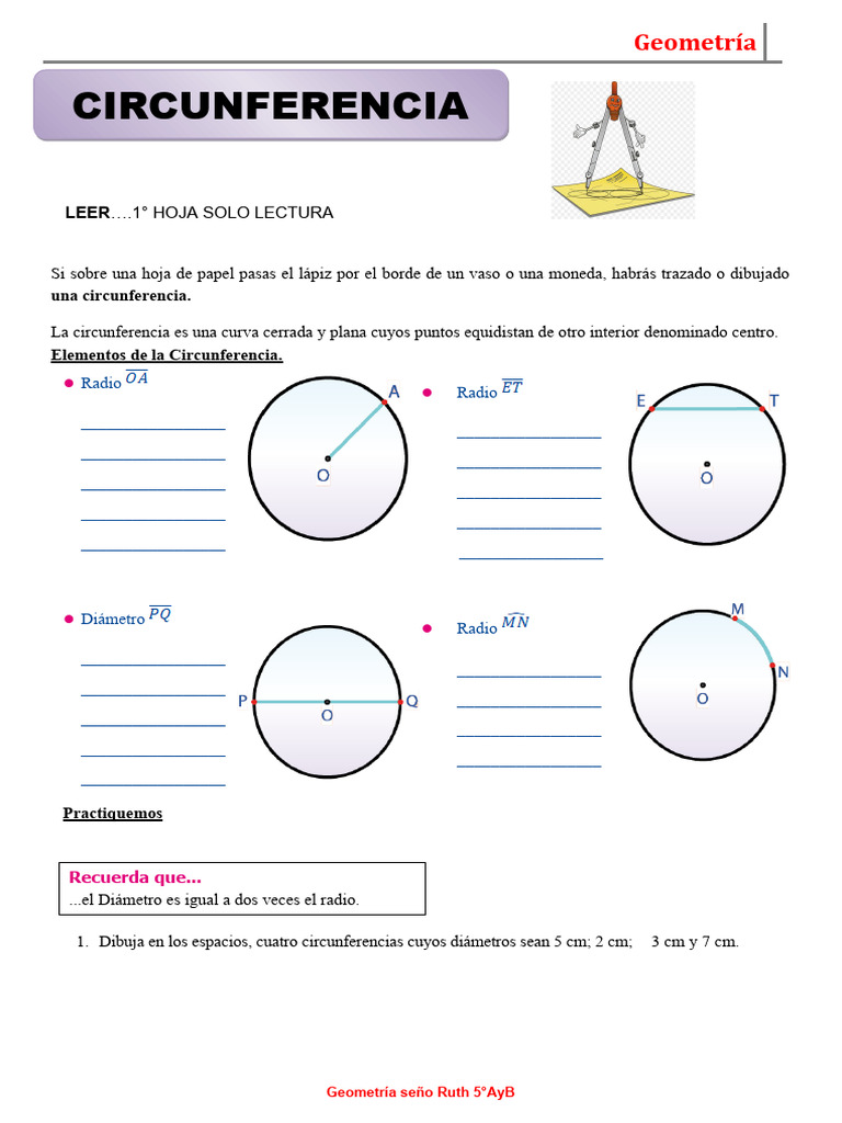 La Circunferencia para Quinto Grado de Primaria | PDF | Geometría Elemental | Geometria clasica
