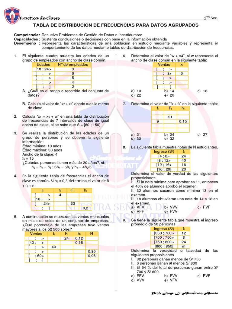 ESTADISTICA - 2. Tabla de Distribución de Frecuencias para Datos Agrupados | PDF
