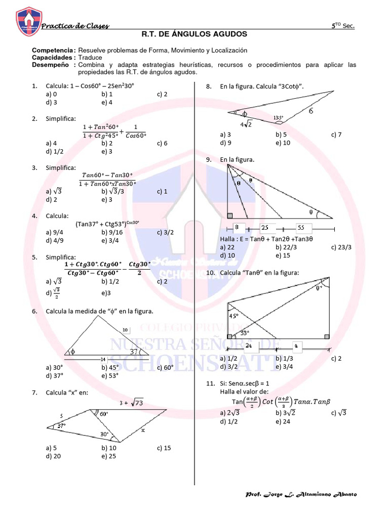 5° - 2. R.T. de Ángulos Agudos | PDF | Triángulo | Matemática Elemental