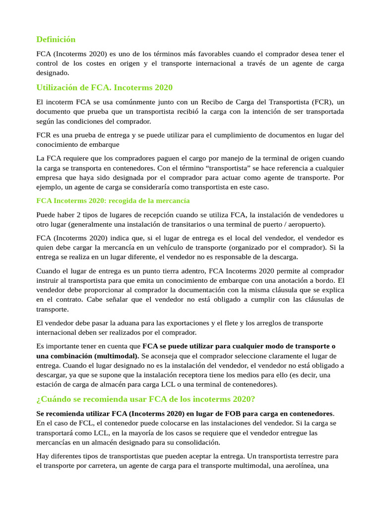 FCA - INCOTERMS | PDF