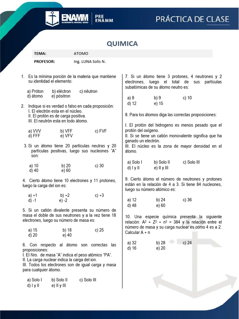SEM3-QUIMICA Por ELOY LUNA | PDF | Protón | Neutrón