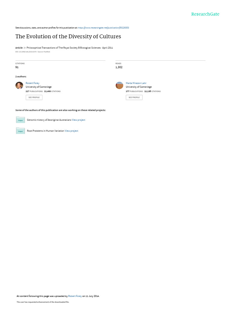 The Evolution Of The Diversity Of Cultures Pdf Evolution Human