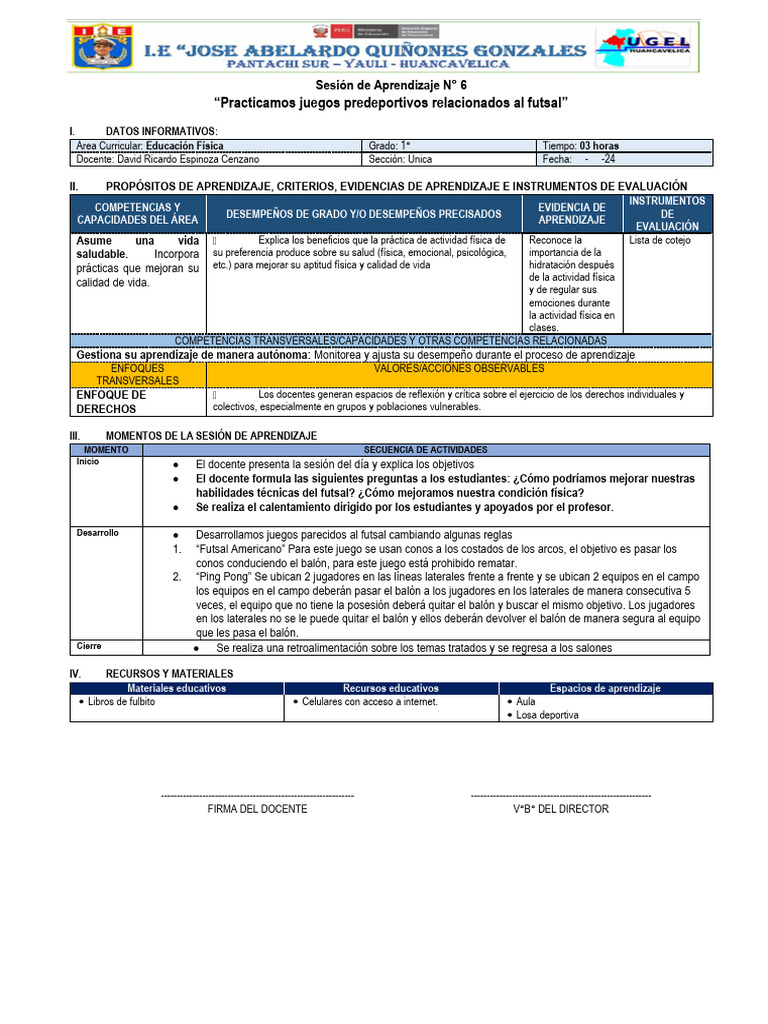 Juegos Predeportivos de Futsal en Clase | PDF | Evaluación | Aprendizaje