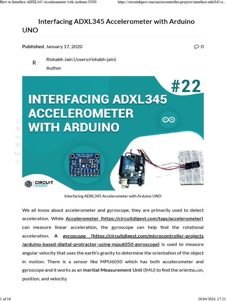 How To Interface ADXL345 Accelerometer With Arduino UNO | PDF ...