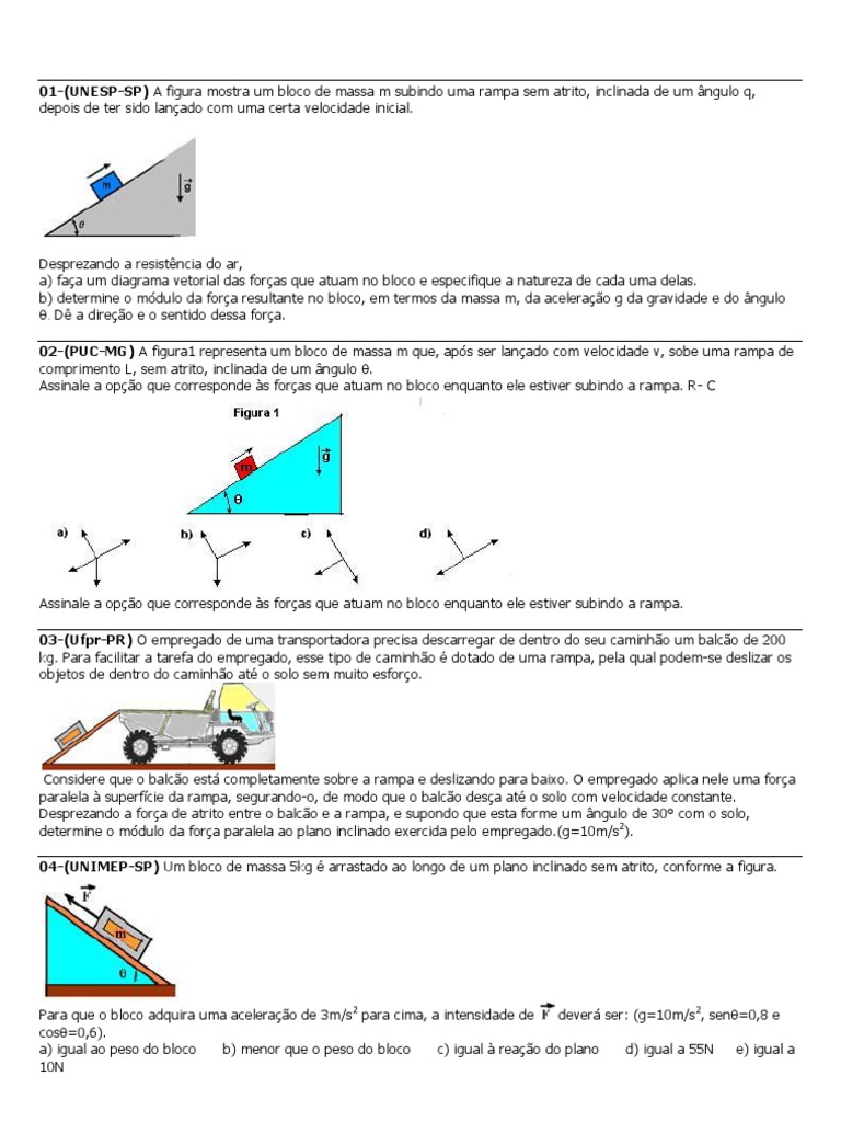 Exercícios de Leis de Newton | PDF | Massa | Atrito