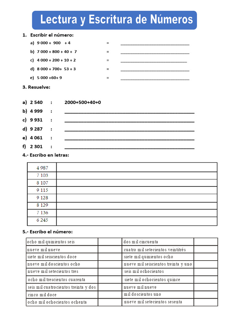 Actividades de lectura y escritura 4 cifras | PDF | Métodos y ...