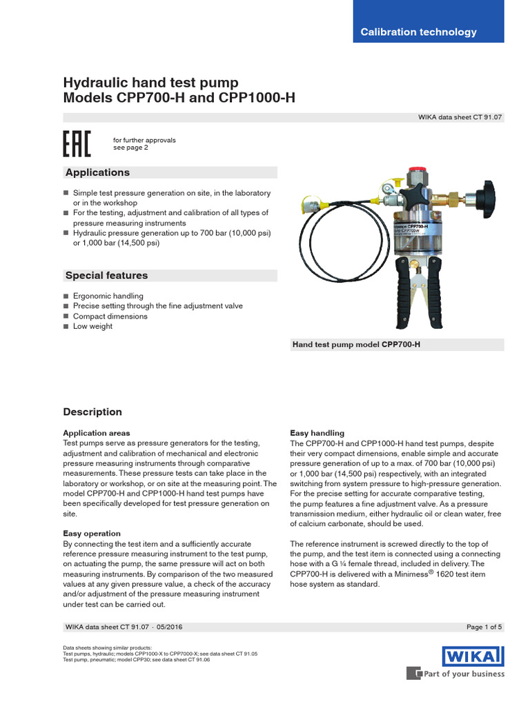 Hydraulic Hand Test PumpModels CPP700-H | PDF | Instrumentation | Pump