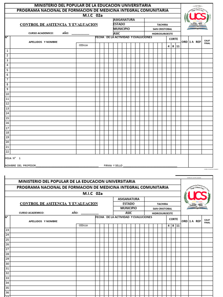 Formato en Blanco de Matricula Ucs | PDF