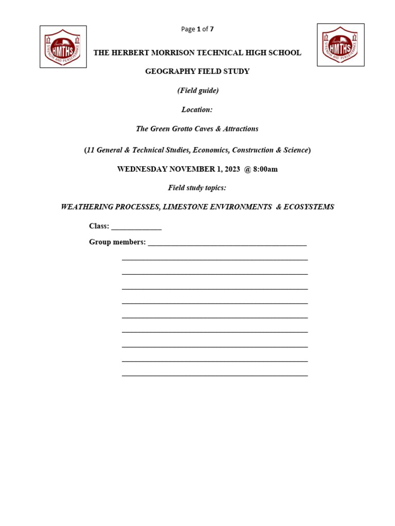 Grade 11 Field Study Guide Green Grotto Caves | PDF | Cave | Physical ...