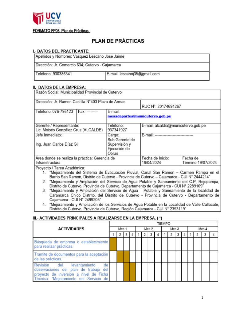 FORMATO FP06- PLAN DE PRACTICAS(1) | PDF | Agua dulce | Suministro de agua