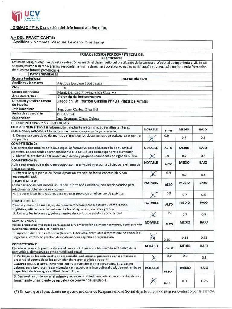FORMATO FP10 - Evaluación Del Jefe Inmediato Superior | PDF