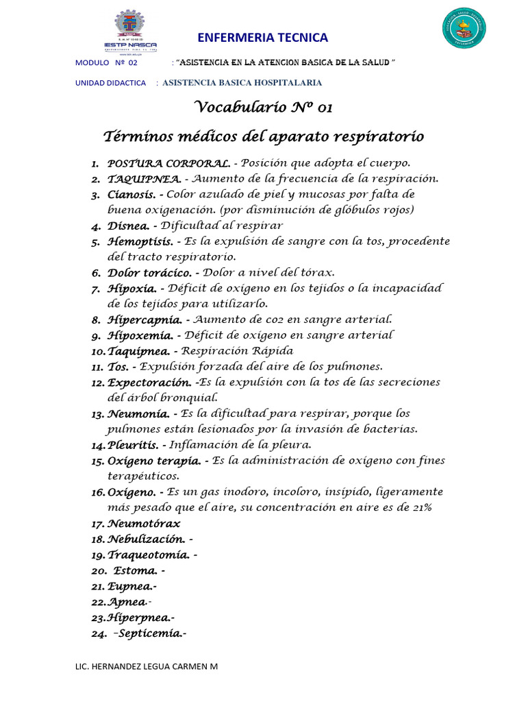 TERMINOS MEDICOS- enf basica | PDF | Tos | Respiración