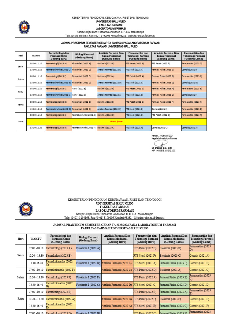 Jadwal Praktikum Genap 2023-2 PDF | PDF