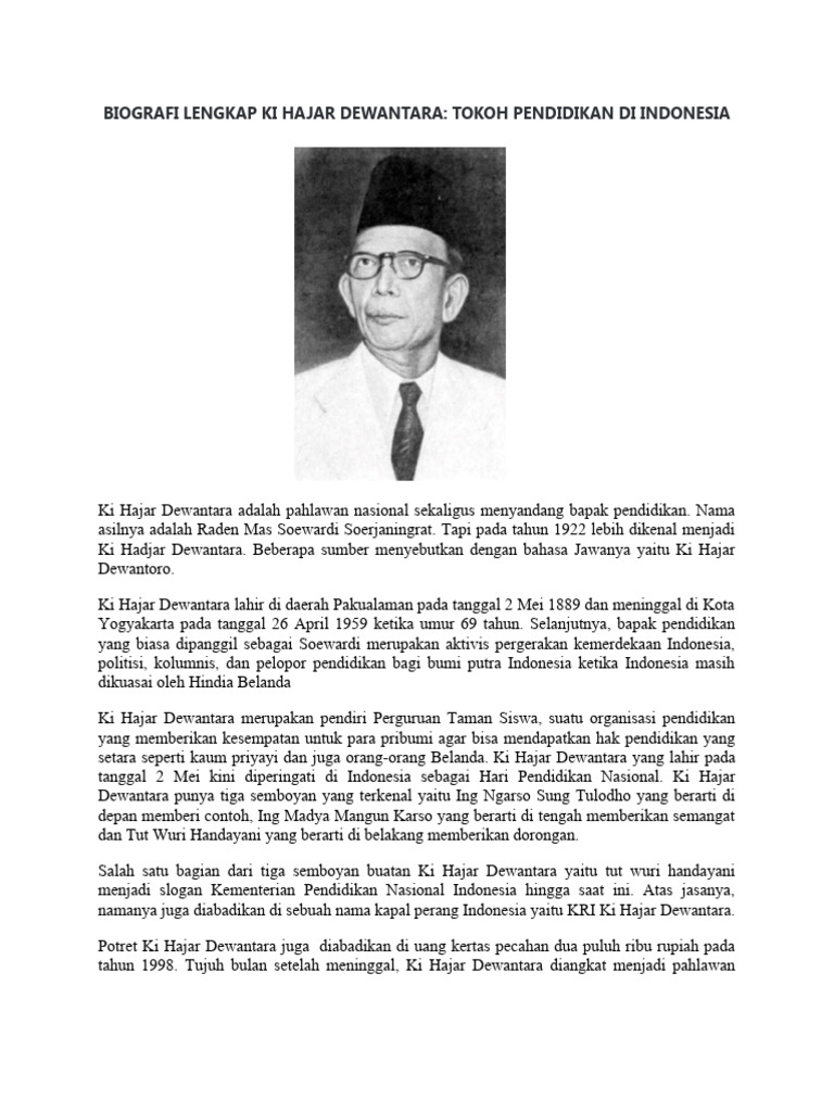 Biografi Ki Hajar Dewantara: Pahlawan Pendidikan | PDF