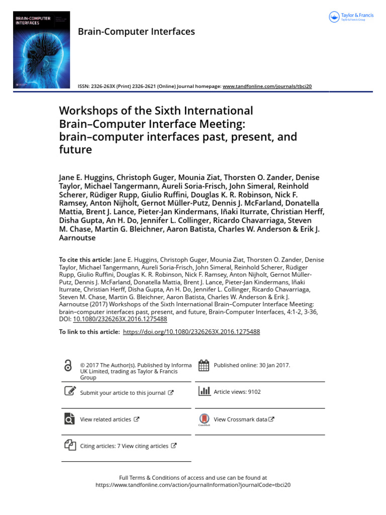 Workshops of The Sixth International Brain Computer Interface Meeting Brain Computer Interfaces ...