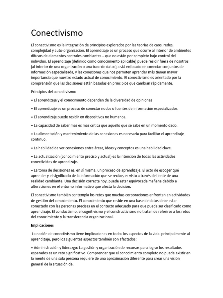 Conectivismo | PDF | Aprendizaje | Ciencias del comportamiento