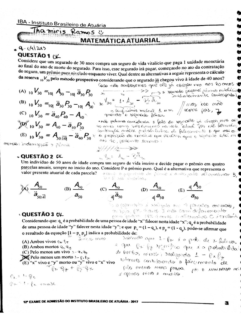 IBA - Matemática Atuarial 2005-2017 - Thamiris Ramos | PDF