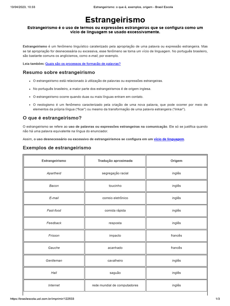 Estrangeirismo - o Que É, Exemplos, Origem - Brasil Escola | PDF ...