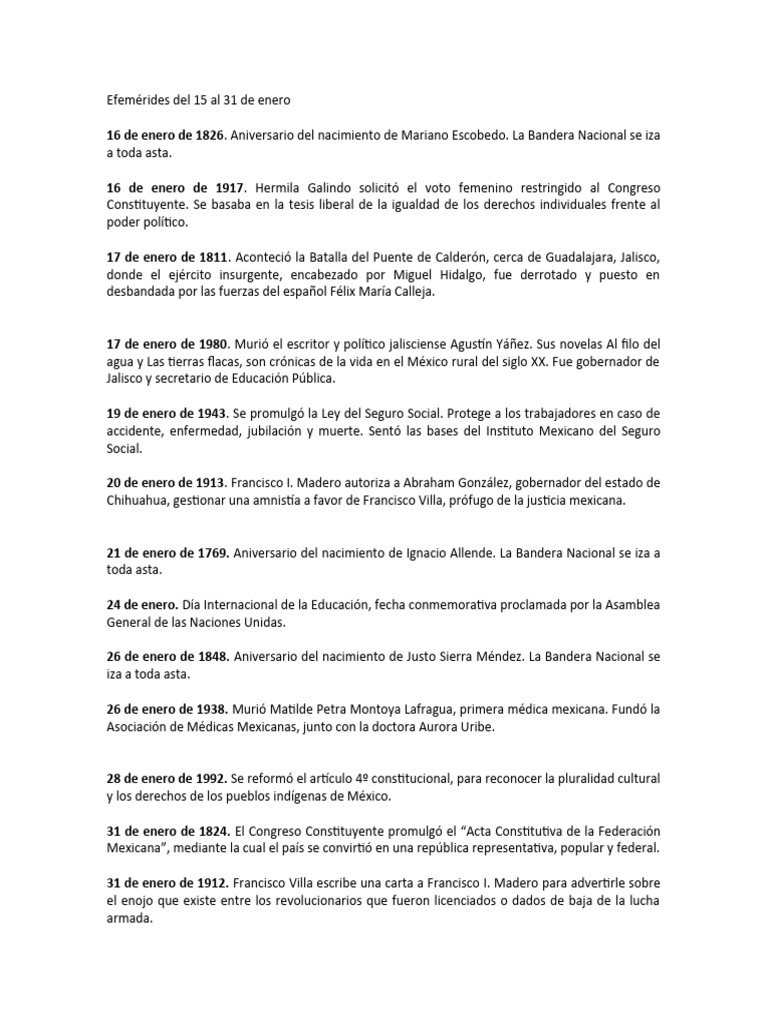 Efemérides del 15 al 31 de enero | PDF | Historia
