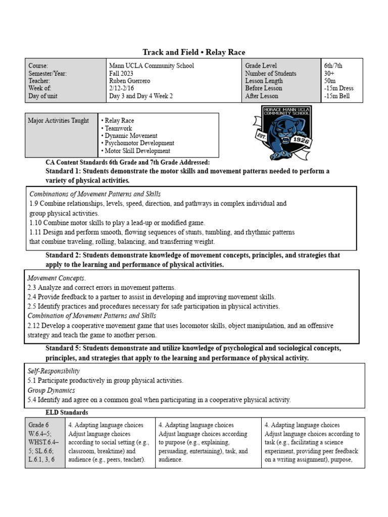 relay race lesson plan | PDF | Dice | Cognition