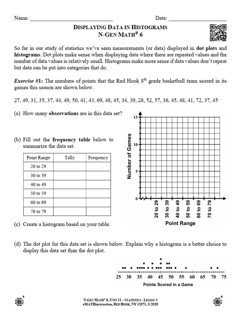 N Gen Math 6.unit 11.lesson 3.displaying Data in Histograms 1 | PDF ...