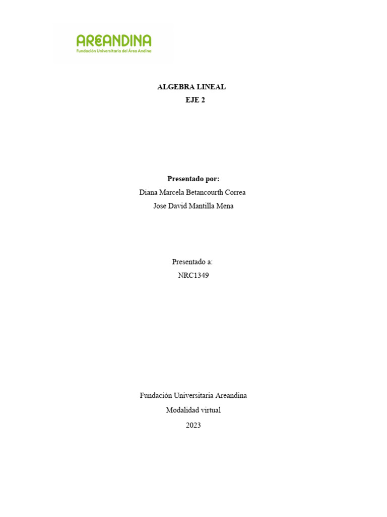 Algebra Lineal Eje 2 | PDF | Sistema de ecuaciones lineales | Ecuaciones