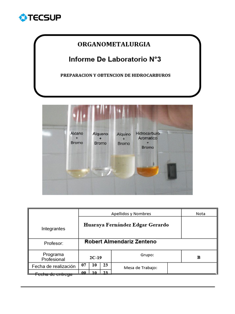 Laboratorio 03-Preparacion y Obtencion de Hidrocarburos | PDF | Propiedades del agua | Hidrocarburos
