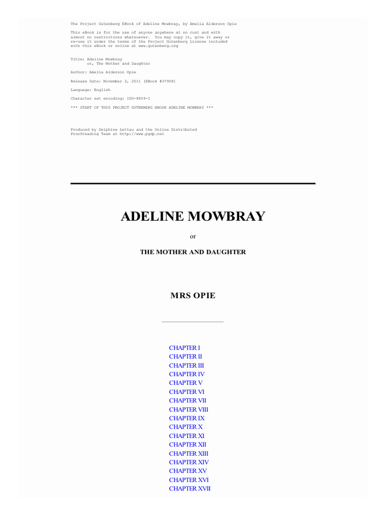 Adeline Mowbray by Amelia Opie PDF | PDF Adeline Mowbray by Amelia Opie PDF | PDF